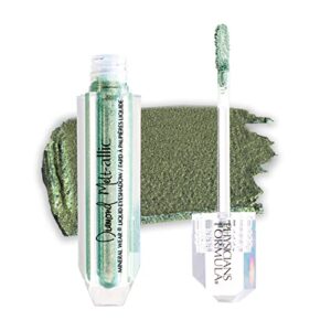 cream eyeshadow by physicians formula mineral wear diamond liquid eyeshadow metallic shimmer, golden emerald green