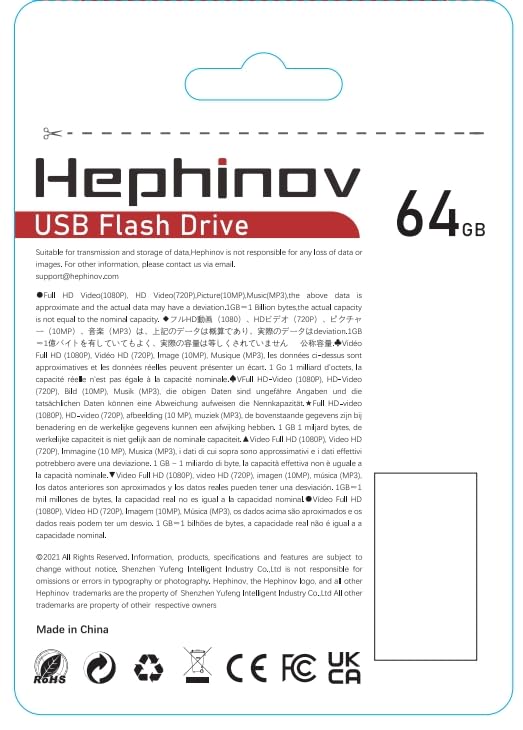 64GB USB 2.0 Flash Drive, Hephinov Mini USB Stick, UDP Thumb Drive, Zinc Alloy Jump Drive, Pen Drive, Memory Stick for PC/Computer/Sound/Speaker/External Storage (USB 2.0 64G)