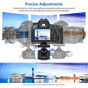 Neewer Low Profile DSLR Camera Tripod Ball Head, 44mm All Metal Panoramic Camera Mount Tripod Head with 1/4” Quick Release Plate for DSLR Camera/Camcorder, Tripod, Monopod, Slider, Max Load 55lb/25kg