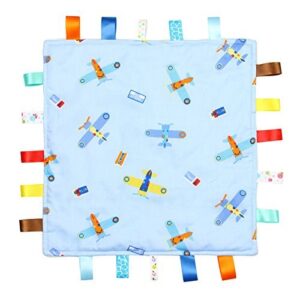 blue baby comforter blanket - multi coloured airplane security blanket with plain blue textured underside