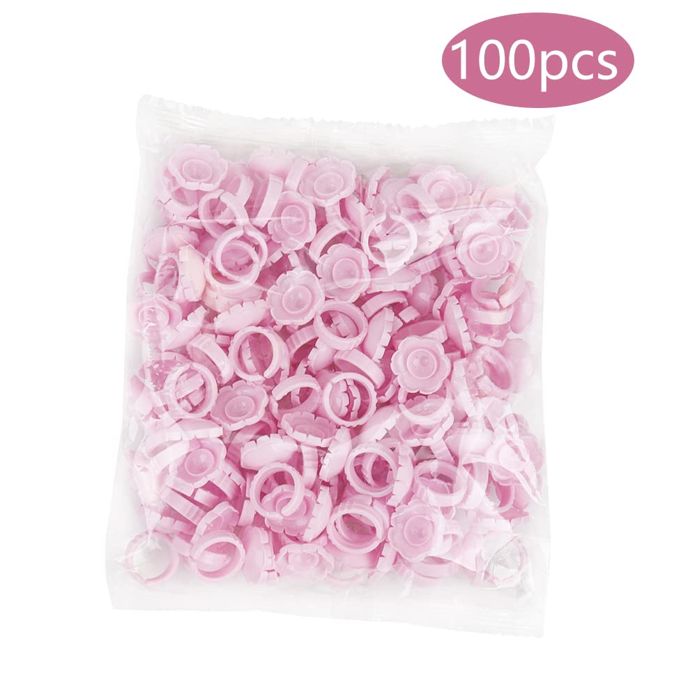 Disposable Plastic Eyelash Flower Glue Ring Lash Extension Blossom Holder Cup (Pink)