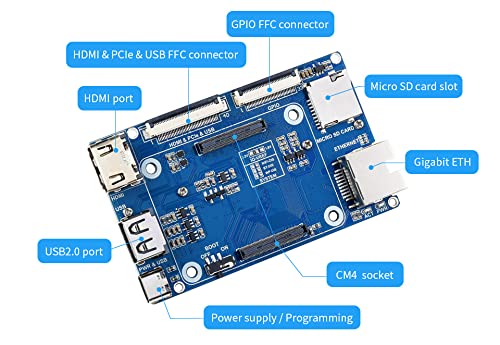 Binocular Camera Base Board + Interface Expander for Raspberry Pi Compute Module 4,Dual 8MP Camera 4K Gigabit ETH and Interfaces to Connect 40PIN GPIO HAT,M.2 Slot for SSD or Communication Module