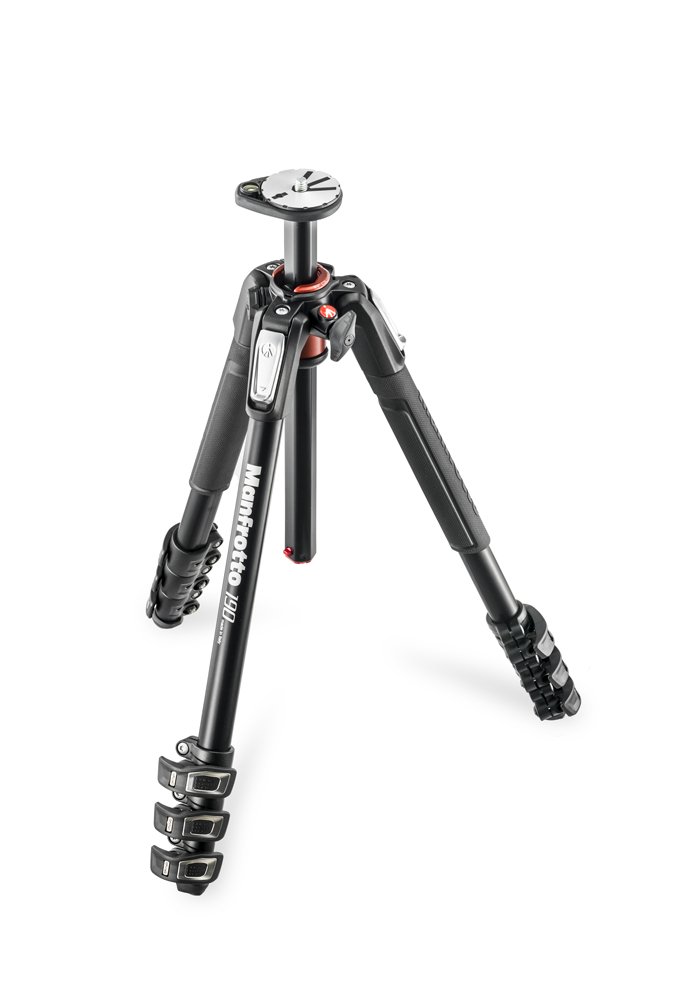 Manfrotto 502 Video Head MVH502AH & MT190XPRO4 Aluminum 4-Section Tripod,Black