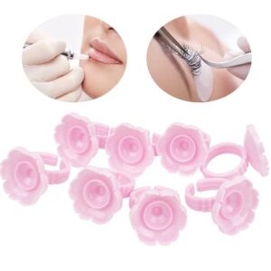 Disposable Plastic Eyelash Flower Glue Ring Lash Extension Blossom Holder Cup (Pink)