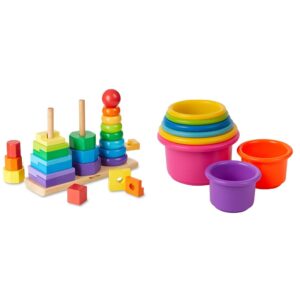 melissa & doug geometric stacker and the first years stack & count stacking cups - educational toys for toddlers