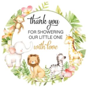 1.9 inch thank you stickers baby shower party favors safari animals 60 labels