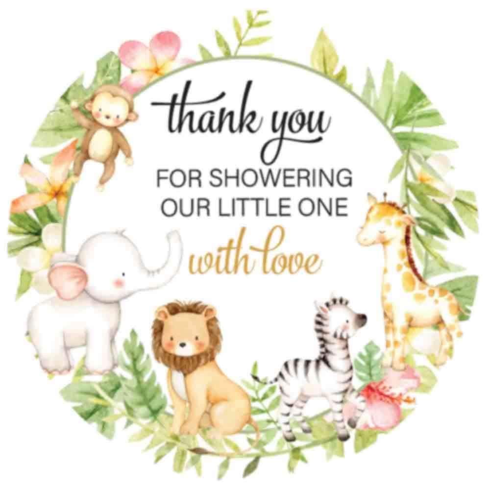 1.9 Inch Thank You Stickers Baby Shower Party Favors Safari Animals 60 Labels