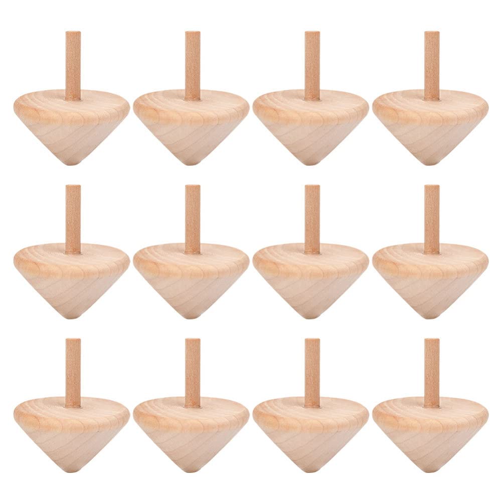 NUOBESTY Wooden Spinning Top Unfinished Wood Tops Craft Gyroscopes for DIY Kids Children Toy Party Favor New Year 12Pcs