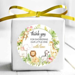 1.9 Inch Thank You Stickers Baby Shower Party Favors Safari Animals 60 Labels