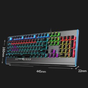 SMSOM Mechanical Gaming Keyboard, LED Rainbow Backlit Wired Keyboard, 104 Keys, Suitable for PC and Desktop Computer