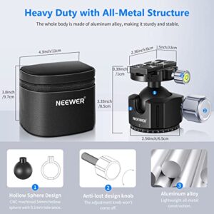 Neewer Low Profile DSLR Camera Tripod Ball Head, 44mm All Metal Panoramic Camera Mount Tripod Head with 1/4” Quick Release Plate for DSLR Camera/Camcorder, Tripod, Monopod, Slider, Max Load 55lb/25kg