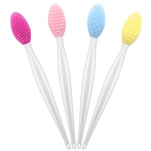 lip scrub brush,silicone lip brush exfoliating double-sided lip scrubber tool, lightening for dark and chap lips, exfoliating brush for a smoother and fuller appearance, cleaner lips