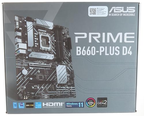 ASUS Prime B660-PLUS D4 LGA 1700(Intel 12th Gen) ATX Motherboard(PCIe 4.0, DDR4,3xM.2 Slots, 2.5Gb LAN, Rear USB 3.2 Gen 2x2 Type-C, Front USB 3.2 Gen 1 Type-C, Thunderbolt 4 Header Support)