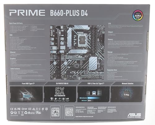 ASUS Prime B660-PLUS D4 LGA 1700(Intel 12th Gen) ATX Motherboard(PCIe 4.0, DDR4,3xM.2 Slots, 2.5Gb LAN, Rear USB 3.2 Gen 2x2 Type-C, Front USB 3.2 Gen 1 Type-C, Thunderbolt 4 Header Support)