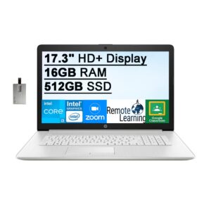 hp 2022 17.3" hd laptop, intel core i3-1115g4 processor (> i5-1035g1), 16gb ram, 512gb pcie ssd, intel uhd graphics, hd webcam, hd audio, wifi, hdmi, bluetooth, windows 11 s, silver, 32gb usb card