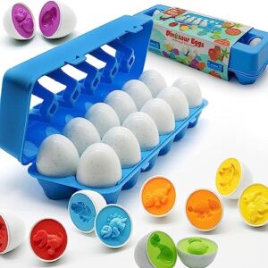 moontoy dinosaur matching eggs for toddlers – easter eggs toy – 12pcs educational learning color & shape recognition montessori stem toy, sorting fine motor skills, easter gift, easter basket stuffers