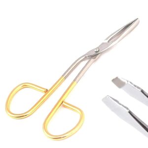 odontomed2011 perfectweeze slant tip tweezer 'eyebrow, with easy scissor handle gold color plated handle