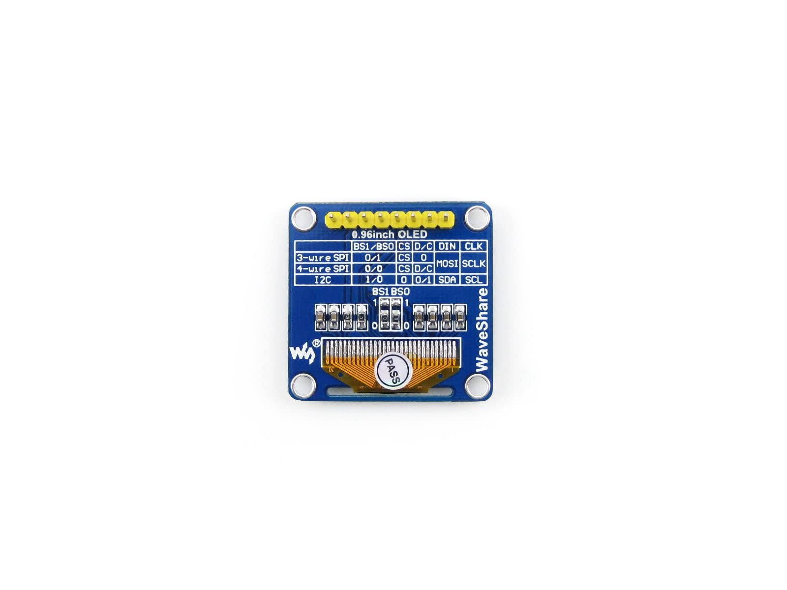 Waveshare 0.96inch OLED SPI/I2C Interfaces with Straight/Vertical Pinheader 1/4 Yellow Section 3/4 Blue Compatible with Raspberry Pi/Jetson Nano