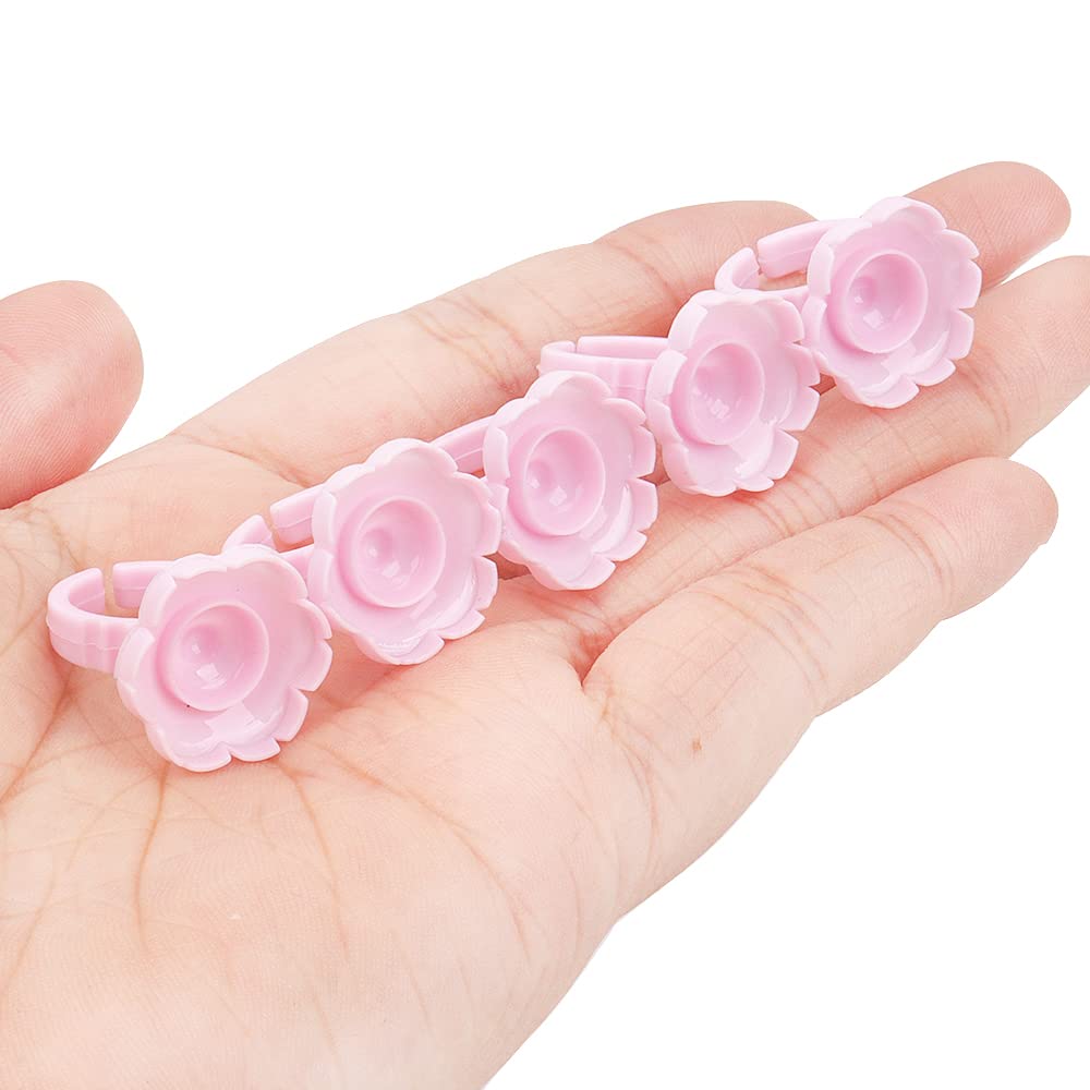 Disposable Plastic Eyelash Flower Glue Ring Lash Extension Blossom Holder Cup (Pink)