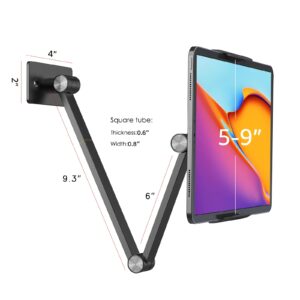 BEWISER Tablet Wall Mount Holder,360°Rotating Flexibly, Angle Adjustable, Folding Aluminium Alloy Compatible with4.7-12.9" Phone or Tablet in Kitchen/Office (Space Grey)