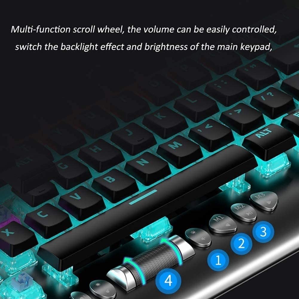 SMSOM Mechanical Gaming Keyboard, LED Rainbow Backlit Wired Keyboard, 104 Keys, Suitable for PC and Desktop Computer