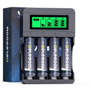 deleepow rechargeable aa lithium batteries 1.5v 3400mwh aa rechargeable batteries 1500 cycle with lcd charger