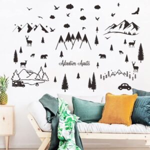 ANFRJJI Forest Theme Wall Decals - Dreamy Forest with Pine Tree, Deer, and Bears - Wild Mountain & Jungle RV Camping Wall Sticker - Adventure Awaits Wall Art | PVC Removable Wall Decals for Children's Room Decor effect 27"x38" Inches JWH206 (black RV camp