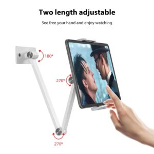 BEWISER Tablet Wall Mount Holder,360°Rotating Flexibly, Angle Adjustable, Folding Aluminium Alloy Compatible with4.7-12.9" Phone or Tablet in Kitchen/Office (Space Grey)