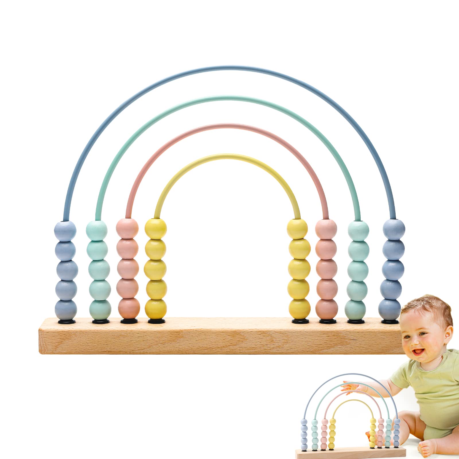 ibwaae Wooden Rainbow Abacus Beads Counting Toys Kids Early Math Skills Montessori Educational Learning Games for Toddler