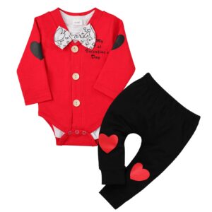 focici infant baby boy clothes valentines day outfit spring newborn collar romper love heart pants sets red 3-6 months