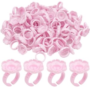 disposable plastic eyelash flower glue ring lash extension blossom holder cup (pink)