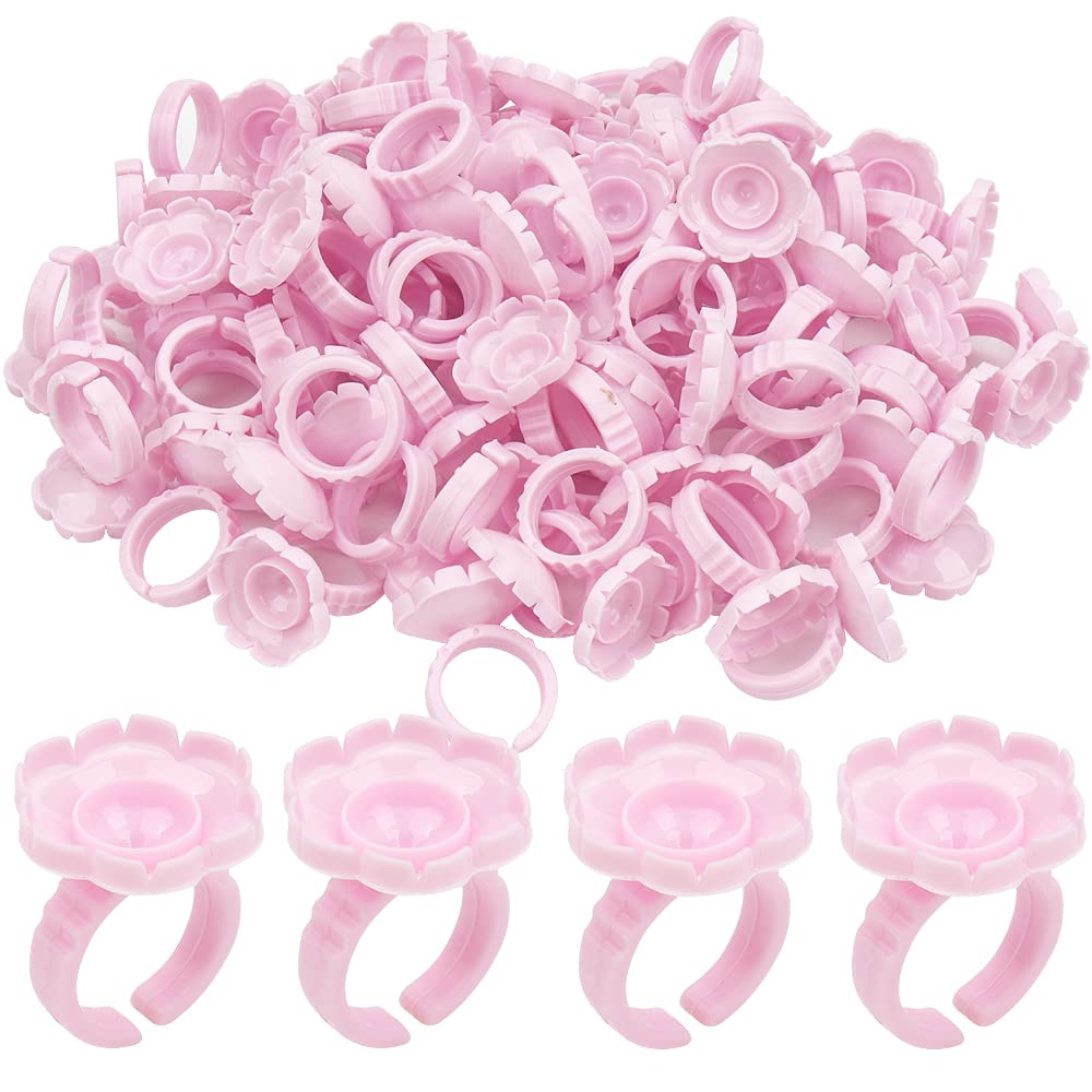 Disposable Plastic Eyelash Flower Glue Ring Lash Extension Blossom Holder Cup (Pink)