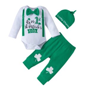 fairy baby my first st. patricks day baby boy gentleman outfit green bow tie romper shamrock pant set lucky chram hat 0-3m