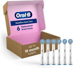 oral-b sensitive gum care replacement brush heads for an oral-b electric toothbrush, pack of 6