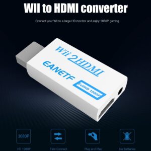 Eanetf Wii to HDMI Converter, Wii to HDMI 1080P with 5ft High Speed HDMI Cable Wii2 HDMI Adapter Output Video&Audio with 3.5mm Jack Audio, Support All Wii Display 720P, NTS