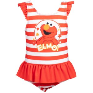 sesame street elmo baby girls one-piece bathing suit dress red 18 months