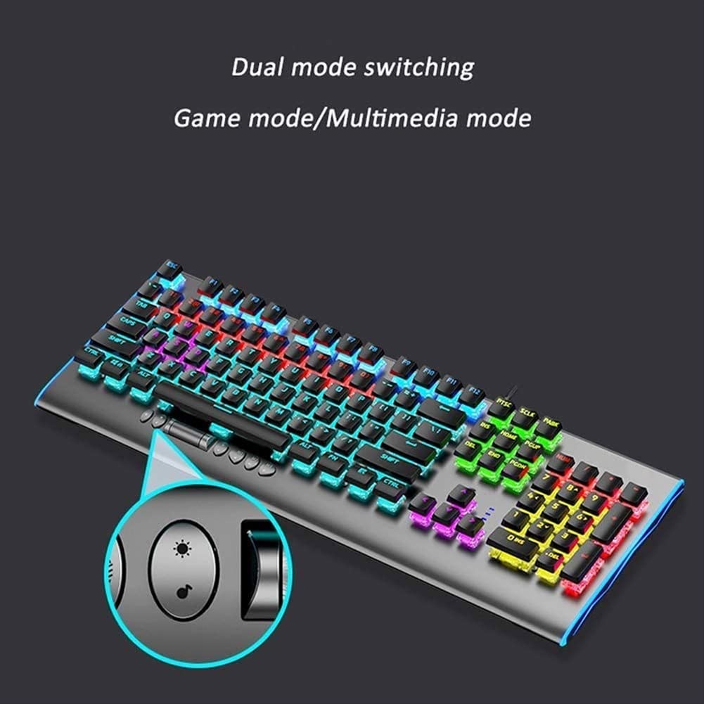 SMSOM Mechanical Gaming Keyboard, LED Rainbow Backlit Wired Keyboard, 104 Keys, Suitable for PC and Desktop Computer