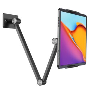 bewiser tablet wall mount holder,360°rotating flexibly, angle adjustable, folding aluminium alloy compatible with4.7-12.9" phone or tablet in kitchen/office (space grey)