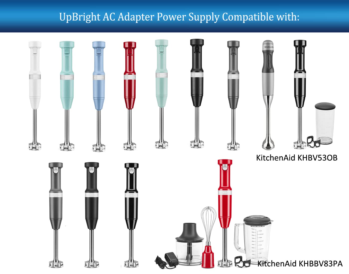 UpBright AC Adapter Compatible with KitchenAid KHBBV53 KHBBV53DG KHBBV53BM KHBBV53VB KHBBV53ER KHBBV53OB KHBBV53PA KHBBV53WH KHBBV83 KHBBV83BM KHBBV83DG KHBBV83OB KHBBV83PA Blender 8V DC 12Wh Charger