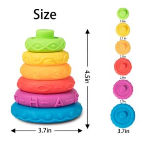 Jomyfant Stacking Nesting Circle Toy, 6 Pcs Soft Building Rings Stacker Teethers, Early Educational Learning Stacking Tower, Squeeze Building Blocks Sensory Toys for Boys Girls