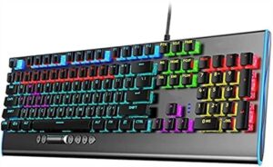 smsom mechanical gaming keyboard, led rainbow backlit wired keyboard, 104 keys, suitable for pc and desktop computer