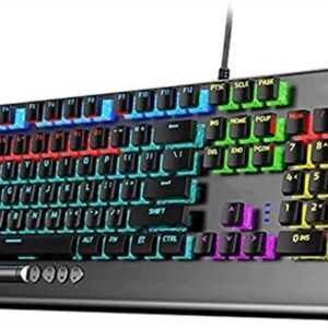 SMSOM Mechanical Gaming Keyboard, LED Rainbow Backlit Wired Keyboard, 104 Keys, Suitable for PC and Desktop Computer