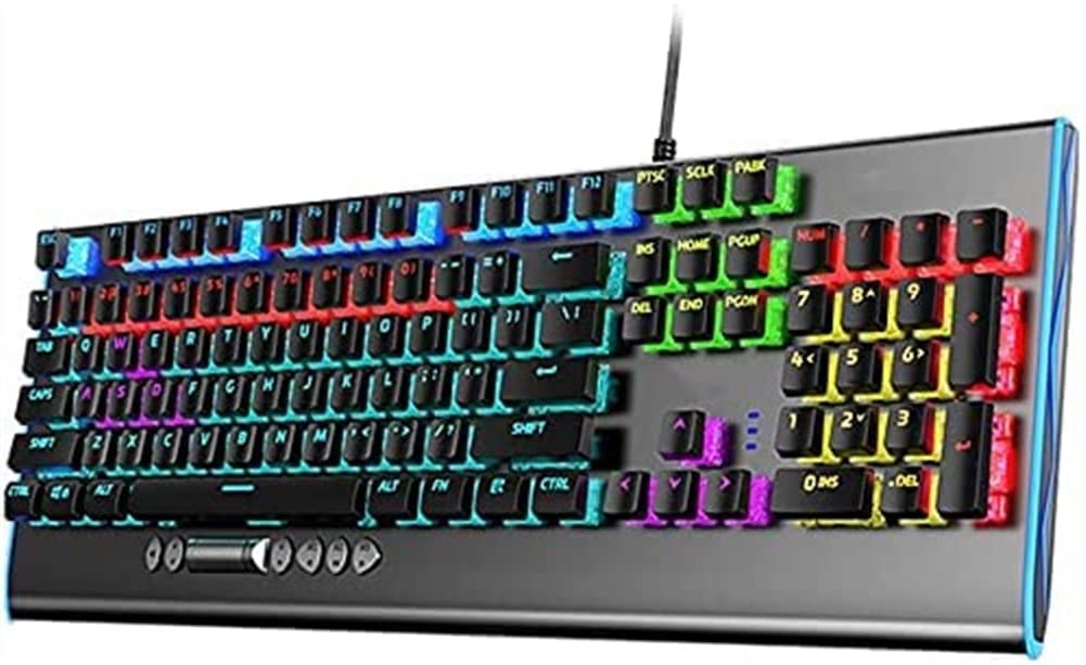 SMSOM Mechanical Gaming Keyboard, LED Rainbow Backlit Wired Keyboard, 104 Keys, Suitable for PC and Desktop Computer