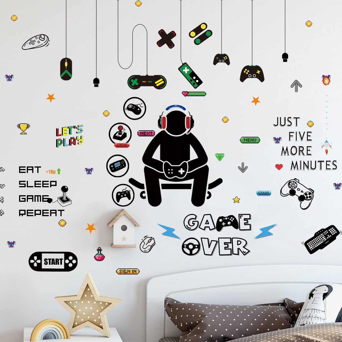 Gamer Wall Stickers Decals,Game Room Decors for Boys, Video Game Room Wall Stickers for Gamer Bedroom Playroom Décor (1 Player)