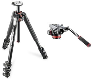 manfrotto 502 video head mvh502ah & mt190xpro4 aluminum 4-section tripod,black