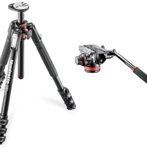 Manfrotto 502 Video Head MVH502AH & MT190XPRO4 Aluminum 4-Section Tripod,Black