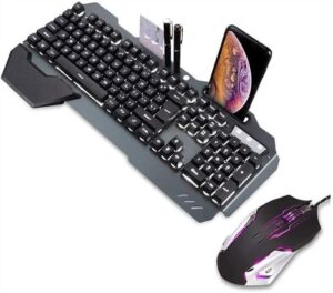 smsom gaming keyboard and mouse set, mechanical gaming keyboard, rgb led backlit - 104 keys, wired usb keyboards for pc gamer computer desktop (black)