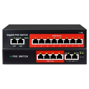 steamemo 8 port gigabit poe switch + 4 poe port switch, 8 gigabit port 100w+ 4 port 52w poe switch, unmanaged network poe switch, metal plug and play