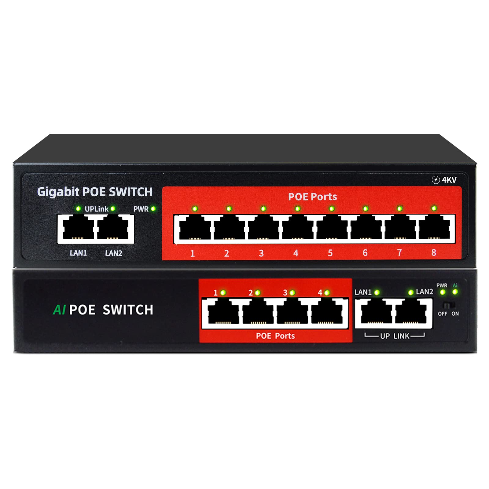 STEAMEMO 8 Port Gigabit PoE Switch + 4 POE Port Switch, 8 Gigabit Port 100W+ 4 Port 52W PoE Switch, Unmanaged Network Poe Switch, Metal Plug and Play