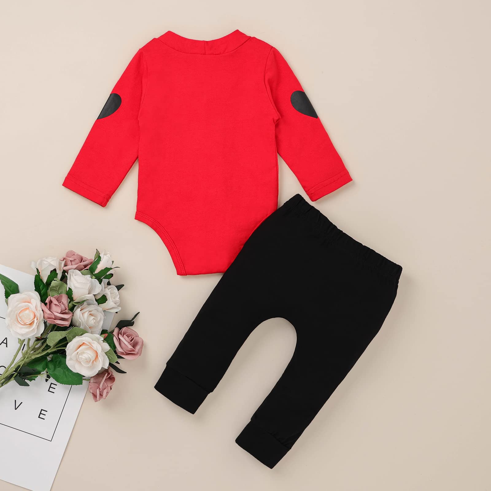 FOCICI Infant Baby Boy Clothes Valentines Day Outfit Spring Newborn Collar Romper Love Heart Pants Sets Red 3-6 Months